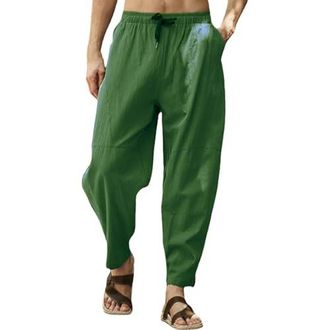 Generic Pantalon de loisirs long en lin pour homme : pantalon d&eacute;t&eacute; surdimensionn&eacute; pantalon de plage avec taille &eacute;lastique pantalon en lin grandes tailles pant