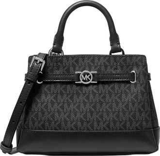 Michael Kors Damen Handtasche Reed XS Satchel XBody - Schwarz, Echtleder, silberne Details, abnehmbarer Schulterriemen, elegantes Design (Schwarz LOGO)