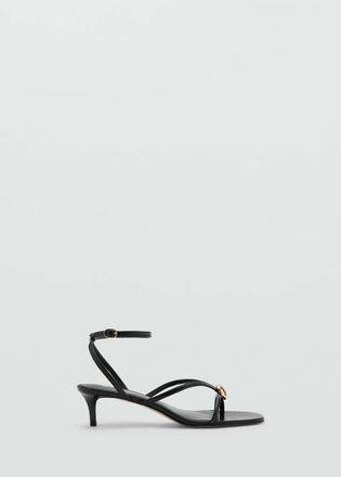 Mango Sandales &agrave; talon &agrave; brides avec perles m&eacute;talliques noir - Femme - 35 - MANGO