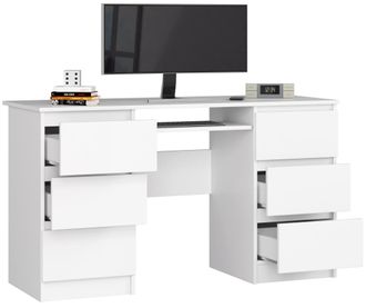 Generic Schreibtisch Computertisch mit 6 Schubladen und Einer ausziehbaren f&uuml;r die Tastatur. Desktop- oder Laptop-Computer, 135x77x50