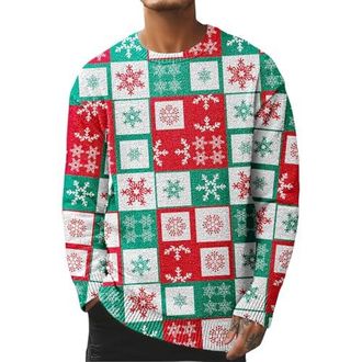 Generic Pull de Noël amusant pour homme avec renne et flocon de neige - Tenue de Noël surdimensionnée - Confortable et doux - Manches longues - Pull de festiv