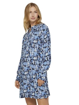 Tom Tailor Damen Mini Kleid, Blau (27596 - Blue Flower Print), M