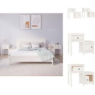 vidaXL Nachttische 2 Stk. Wei&szlig; 79,5x38x65,5 cm Massivholz Kiefer - Nachttisch - Massivholz - Kiefernholz - Wei&szlig;es M&ouml;belst&uuml;ck - Wohnzimmer