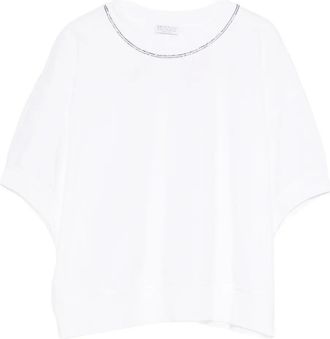 Brunello Cucinelli collar-embellishment T-shirt - Wei&szlig;