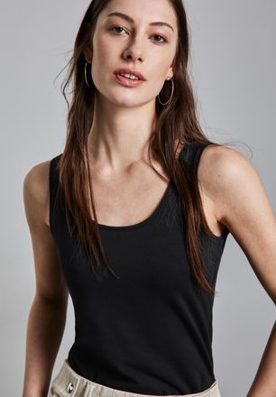 Street One Tanktop STREET ONE Style ANNI, Damen, Gr. 36, schwarz, Jersey, Obermaterial: 48% Baumwolle, 48% Modal, 4% Elasthan, unifarben, regular fit taillenbede