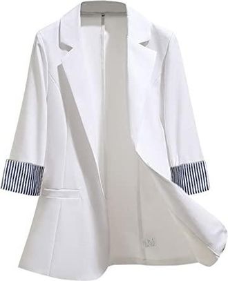 Generic Vestes d&eacute;contract&eacute;es pour femmes, couleur unie, revers moyen, manches longues, 2026, blanc, XXL