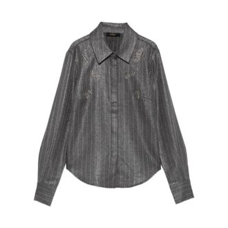 Twinset Chemise ray&eacute;e avec broderie de perles - Femme - Blouses et Chemises - Gris - Taille: 40 FR