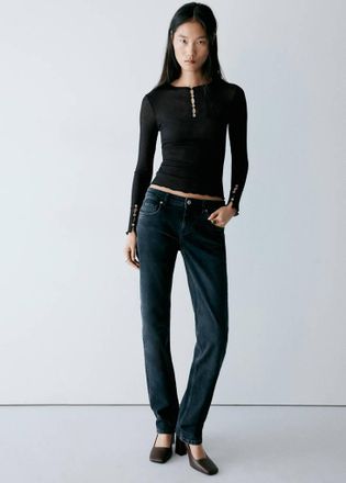 Mango T-shirt semi-transparent &agrave; boutons noir - Femme - XS - MANGO