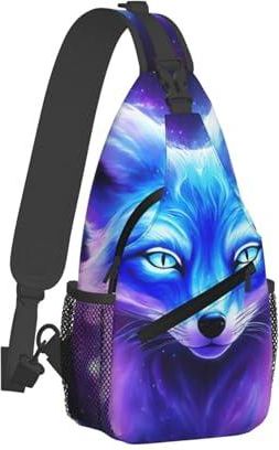 Generic L&eacute;ger Sacoche Homme Bandouliere Ciel &eacute;toil&eacute; de la galaxie du renard bleu violet Sac Bandouli&egrave;re Casual Crossbody Bag pour Homme Cyclisme Camping