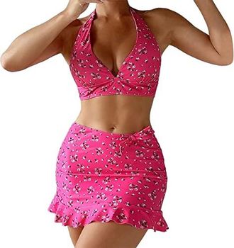 Generic Maillot De Bain Femme 2 Pieces Taille Haute Bikini Ensemble Imprimé Trois Pièces Plage Chaud Sexy Maillots De Bain Bikini Ensemble (M)