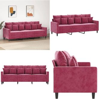 vidaXL 3-Sitzer-Sofa Weinrot 180 cm Samt - Samtsofa - Wohnlandschaft - 3er Sofa - Couchtisch - Lounge Möbel - Home & Living