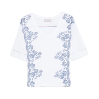Ermanno Scervino Gebl&uuml;mte Pointelle-Bluse mit V-Ausschnitt - - Blouses & Shirts - Damen - Wei&szlig; - XS