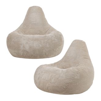 Icon Brand Dalton Sitzsack Kinder, Beige, 2er Pack, Flauschiger Cord Stoff, Sitzsack Cord mit F&uuml;llung, Bequemer Kinder Gaming Sessel, Kuschelsessel, Lese Sessel,