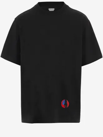 Bottega Veneta Mens Cotton T-Shirt With Embroidery, Black T-Shirts And Polos