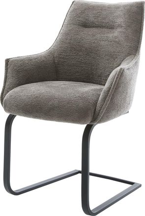 DELIFE Schwingstuhl Alja-Flex mit Armlehnen Freischwinger flach Schwarz Boucl&eacute; Soft Schlamm Taschenfederkern