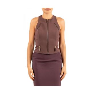 Elisabetta Franchi Femme, Tops, Brun, Taille: 40 FR Top en cr&ecirc;pe double &eacute;paisseur avec d&eacute;tails zipp&eacute;s