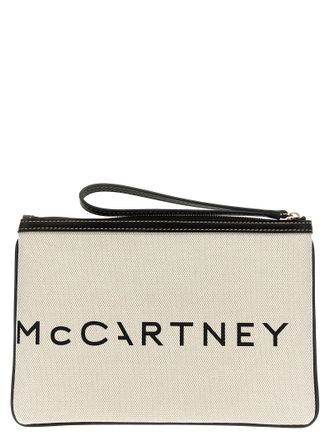 Stella McCartney Logo-Print Canvas Clutch - Cream