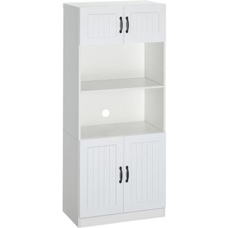 HOMCOM Homcom - K&uuml;chenschrank K&uuml;chenbuffet Hochschrank mit 2 Regalen und 2 Schr&auml;nken Esszimmerschrank mit verstellbaren Regalb&ouml;den Mikrowellenregal