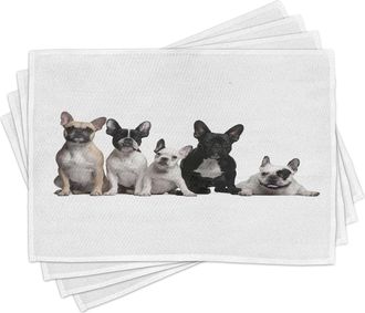 Abakuhaus Bulldogge Platzmatten, Gruppe Junge französische Bulldoggen mit entzückenden Ausdruck-Tierfreund-Foto, Tiscjdeco aus Farbfesten Stoff für das Esszimme
