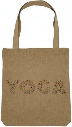 Fabulous Sac Shopping Tote Bag Aspect Lin - Yoga Lettres Postures Meditation Asanas Bien Etre Couleurs - Sac de Courses Toile Epaisse 360g Beige Naturel Cabas 