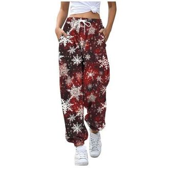 Generic Pantalon de No&euml;l pour femme - Pantalon de jogging taille haute avec motif amusant de bonhomme de neige et de t&ecirc;te de cerf - Pantalon dentra&icirc;nement con