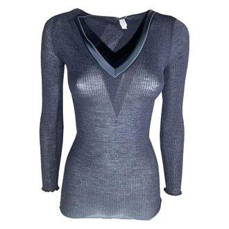 Lisanza Femme, Pulls, Bleu, Taille: 44 FR Maille c&ocirc;tel&eacute;e &agrave; col en V