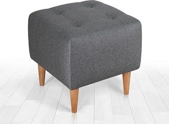Atelier Del Sofa Stylish Grey Pouffe, 43 x 43 x 43 cm | 50% Cotton & 50% Velvet, 6 cm Orthopedic Sponge, Wooden Legs | Perfect for Bohemian & Scandinavian Decor