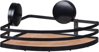 WENKO Static-Loc Plus Eckablage Mod. Alba, Badezimmerablage aus lackiertem Stahl & Bambus, Befestigen ohne Bohren, sicherer Halt durch statische Haftung, 27