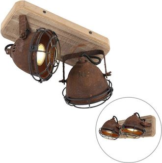 QAZQA Gina - led Spot plafond, plafonnier - 2 lumi&egrave;re - l 29 cm - Brun rouille - Rustique - &eacute;clairage int&eacute;rieur - Salon i Chambre i Cuisine i Salle &agrave;