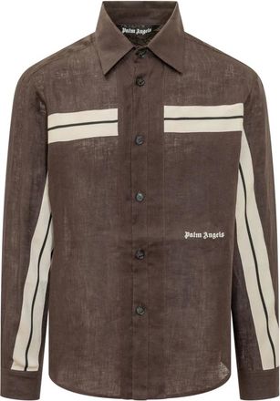 Palm Angels Homme, Chemises, Brun, Taille: S Logo Linen Trackshirt