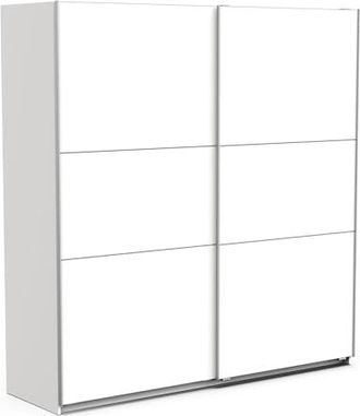 Demeyere Schiebetürschrank mit modernem Kleiderschrank - Farbe Weiß matt und Metall-Finish - 194,5 x 59,9 x 203 cm, Holzwerkstoff, grau