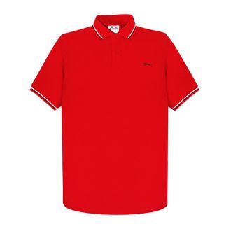 Slazenger Herren Tipped Polo Shirt Kurzarm Polohemd Streifen Details Kirschrot 3XL