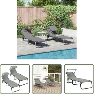 vidaXL Faltbare Sonnenliege - Klappbare Sonnenliege 2 pcs Grau 190 x 57 x 81 cm Oxford