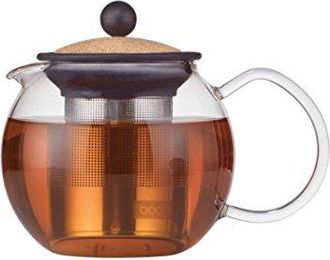 Bodum 1807-109S Assam Teebereiter mit Edelstahlfilter, Glas, Transparent/Kork, 0.5 L, 11.9 x 16.7 x 13.4 cm, 1 Einheiten