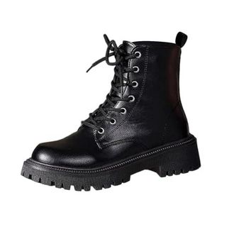 Generic Bottes &agrave; lacets pour femme &agrave; talon bloc &eacute;pais confortables - Bottines de motard &eacute;l&eacute;gantes de couleur unie - Fermeture &eacute;clair lat&eacute;rale - Antid&eacute;rapantes