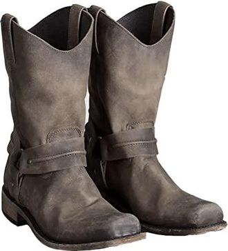 ORANDESIGNE Bottes pour Hommes Vintage Western Cowboy Style Bottes Décontracté Équitation Moto en Plein Air Mode sans Lacet Chaussures Équestres A Kaki 40