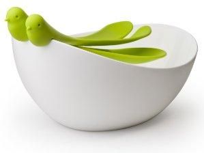 Qualy Qualy QL10098W-W Salatsch&uuml;ssel inklusive Salatbesteck Sparrow Salad Bowl Kunststoff 15 x 24 x 32 cm, wie&szlig;