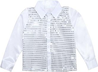 Generic Chemise &agrave; paillettes pour enfant gar&ccedil;on - Costume de carnaval - Style r&eacute;tro des ann&eacute;es 80 et 90 - Chemise &agrave; paillettes - Col &agrave; revers - Manches longue