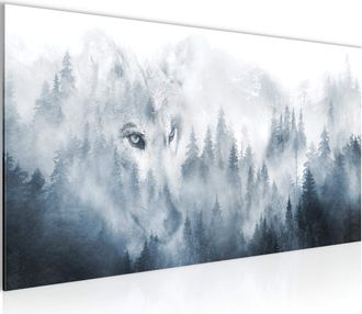 Runa Art Wandbild Wald Nebel 1 Teilig 100 x 40 cm Modern Bild auf Vlies Leinwand Wolf Schlafzimmer Wohnzimmer Blau 033412a