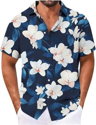 Generic Chemise hawa&iuml;enne d&eacute;contract&eacute;e et confortable pour homme - Col rabattu - L&eacute;g&egrave;re et respirante - Classique - Chemise de plage &agrave; manches courtes - Chemi