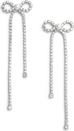 Self Portrait Femme, Accessoires, Gris, Taille: ONE Size Crystal Droplet Bow Earrings