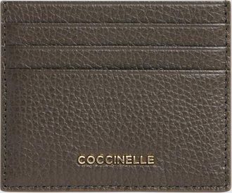 Coccinelle Porte-cartes plat Metallic Soft en cuir grain&eacute; avec logo en m&eacute;tal
