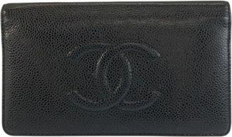 Chanel Portefeuille long en cuir pr&eacute;-achet&eacute; - Femme - Pre-owned - Noir - Taille: ONE Size