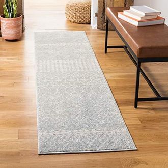 Safavieh Tapis Boho pour Salon, Salle à Manger, Chambre à Coucher - Tulum Collection, Tapis à Poil Court, Gris Clair et Ivoire, 62 x 240 cm