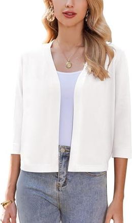 Zeagoo Boléro Élégant pour Femme Veste Boléro Ouverte sur Le Devant Robe Cardigan Courte pour LAutomne Et Le Printemps Blanc XL