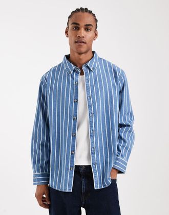 Lee Surchemise de travail en jean &agrave; fines rayures - Bleu