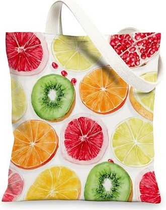 Generic Sac fourre-tout en toile imprimé fruits, sacs à provisions réutilisables colorés, sacs à bandoulière légers et respectueux de lenvironnement 33 x 38 c