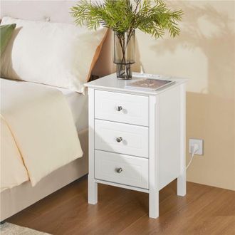 Yaheetech Yaheetech Tables de Chevet avec Multiprise, 2 Ports USB 2 Prises CA, Table dappoint, 3 Trioirs, Salon Chambre Bureau, Moderne, Blanche