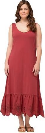 Ulla Popken Jersey Strap Dress with Embroidery Anglaise, Robe Femme, Koralle