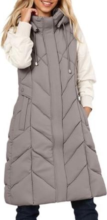 Generic Vestes dhiver 2026 pour femme - Doudoune isol&eacute;e et chaude - Veste &agrave; capuche sans manches avec fermeture &eacute;clair - Pour temps froid et confort, gris, 4X
